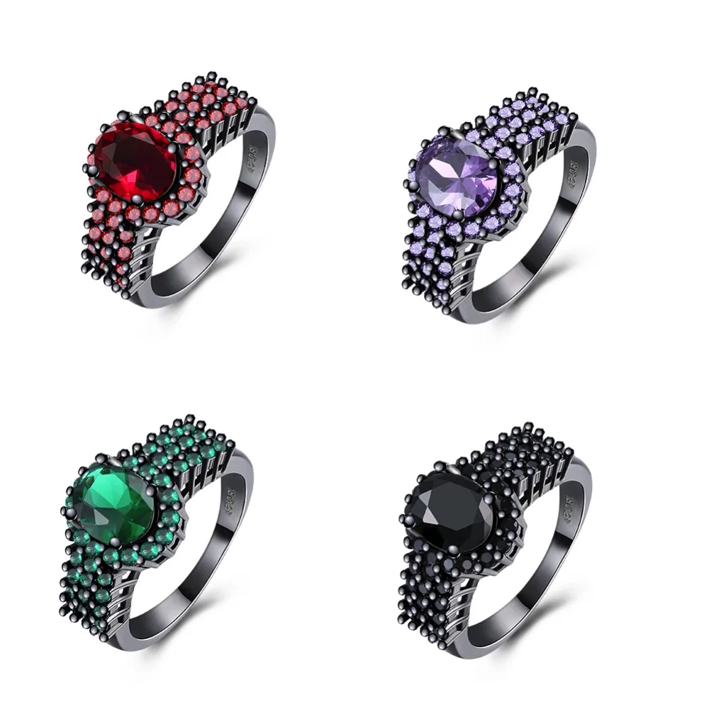 2017 mujeres de la manera Anillos color negro rojo/púrpura/Verde/Negro ...