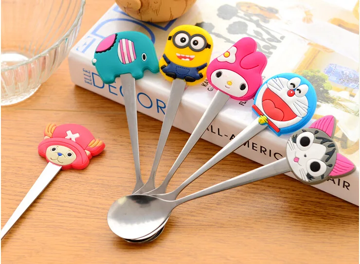 2pcs/lot Cute Silicone Handle Stainless Steel Mixing Coffee Spoon ...
