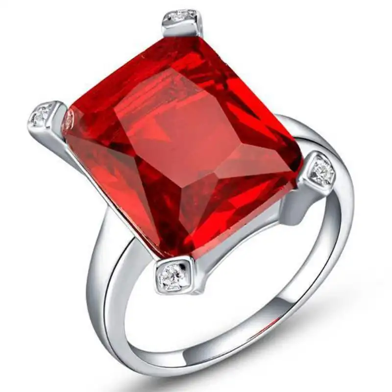 Anillo cuadrado Chapado en plata para mujer, arcoíris rojo austriaco ...