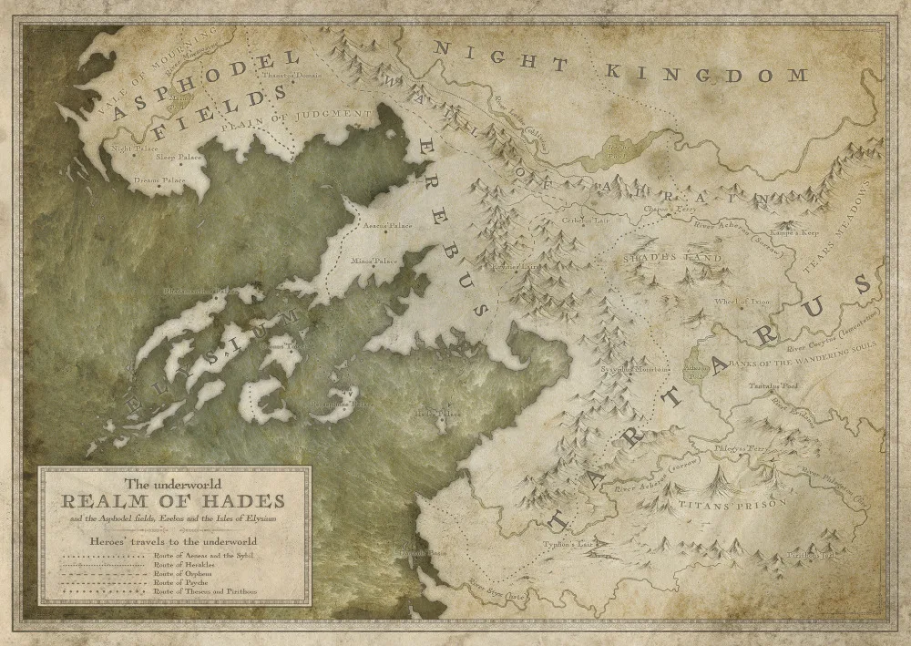Map of The Underworld Realm of Hades Classic Vintage Retro Kraft ...