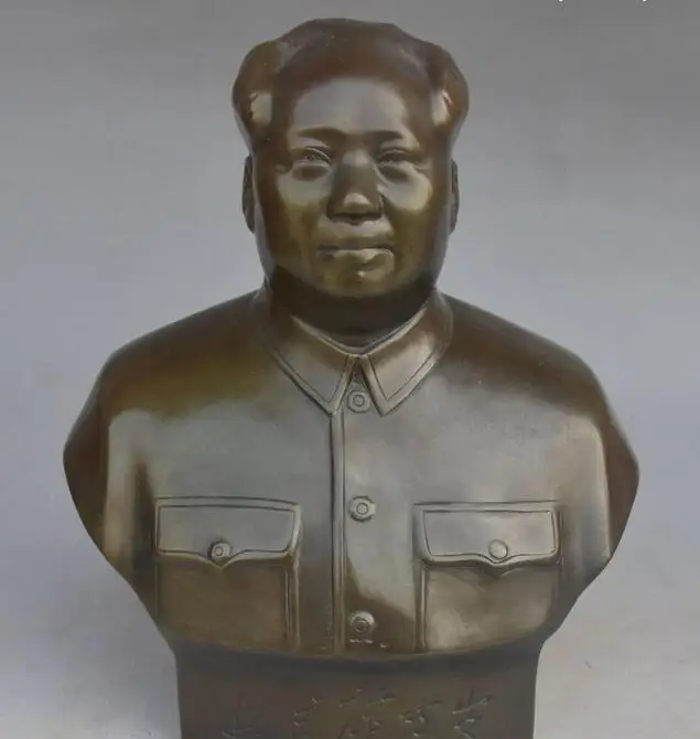8"Chinese Pure Bronze Red Army Great leader Mao Zedong Chairman Head ...