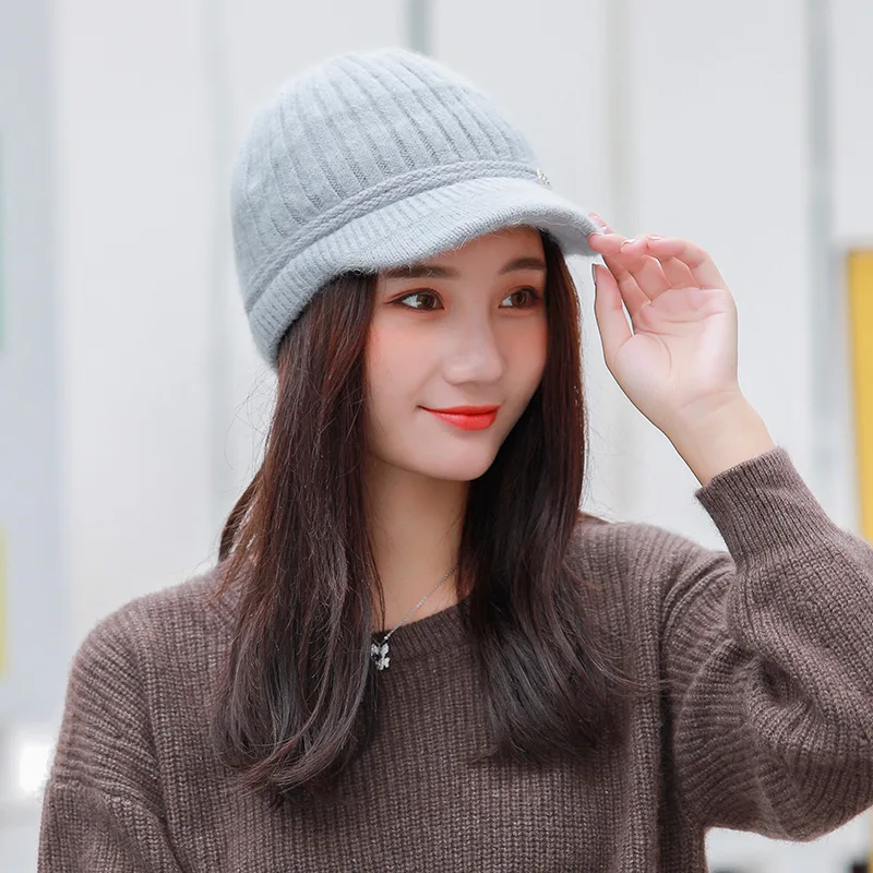 Женская зимняя шапка с кроличьим мехом, вязанная крючком, громоздкая ...