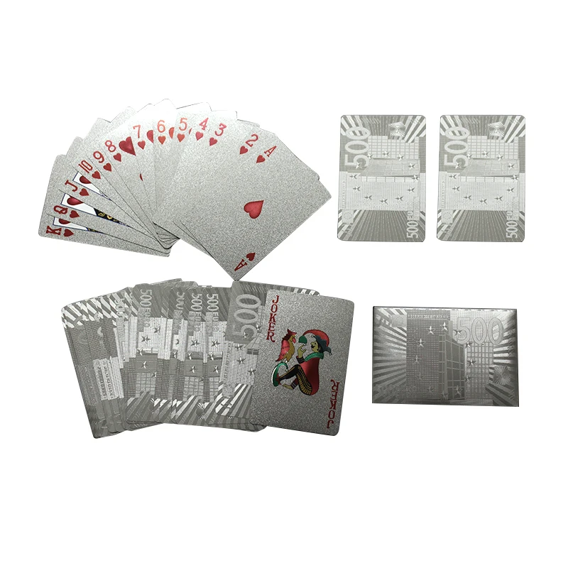 24K Silver Playing Cards Deck Silver Foil Poker Set Magic Card Durable ...