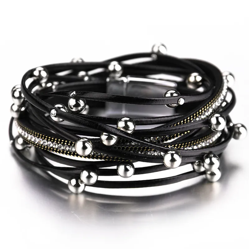 ALLYES Metal Beads Charm Leather Bracelets for Women Fashion 2020 ...