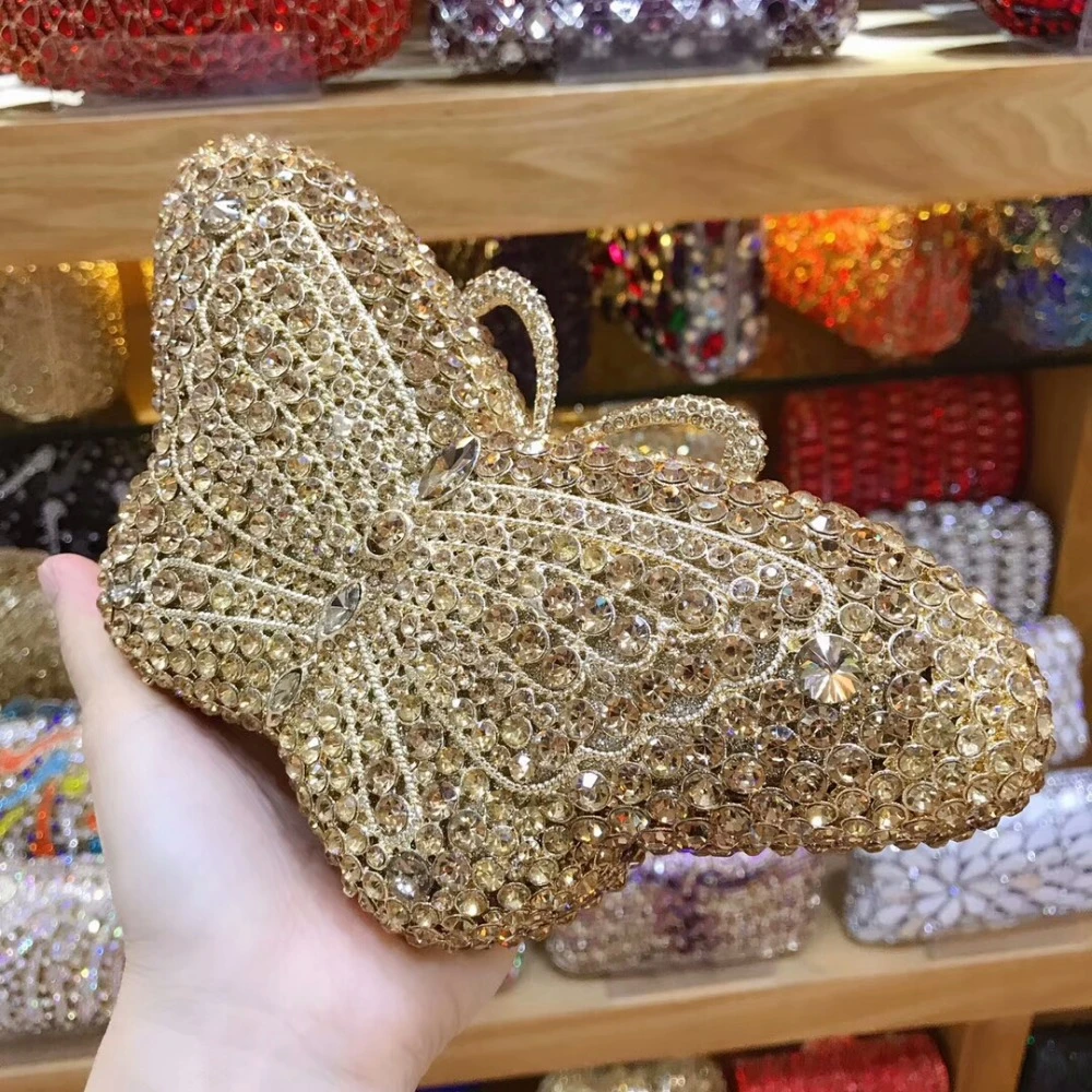 Women Butterfly Women rhinestones Day Clutches Bag Small Chain Shoulder ...