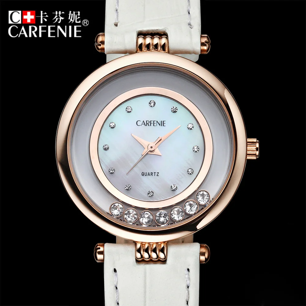 Carfenie Brand Women Watch Fashion Genuine Leather Band Quartz ...