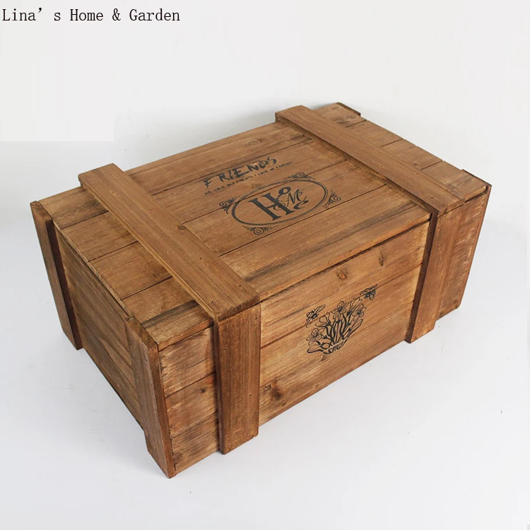 Retro Vintage Solid Handmade Wooden Crate with Lid|Storage Boxes & Bins ...