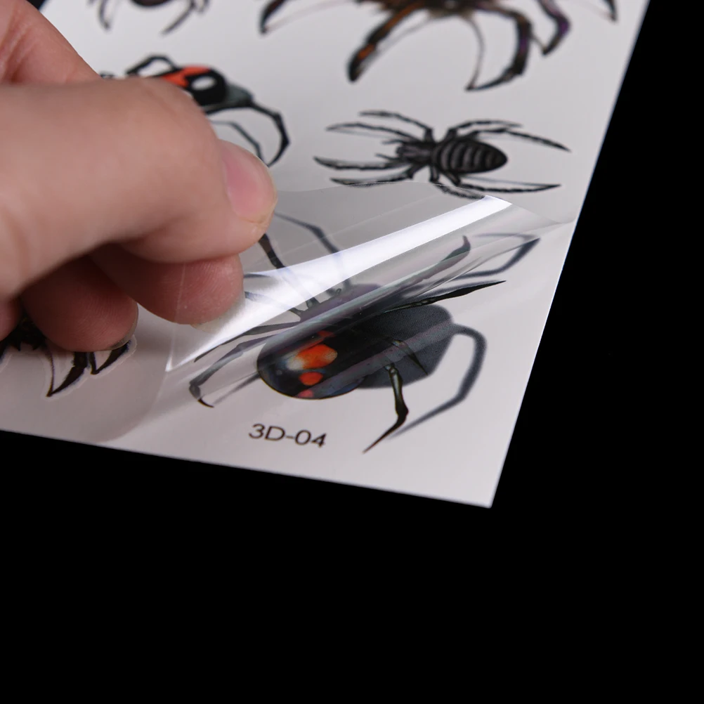 Hot 3D Disposable Spider Tattoo Stickers Color Spiders Insects Large ...