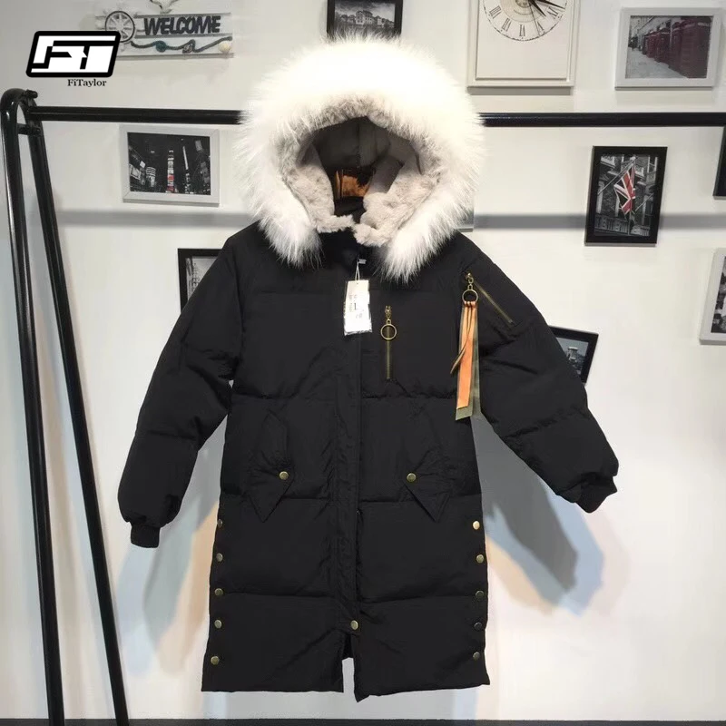 Fitaylor Large Real Natural Raccoon Fur Winter Jacket Women Thick Warm Loose Hooded Parkas Warm ...