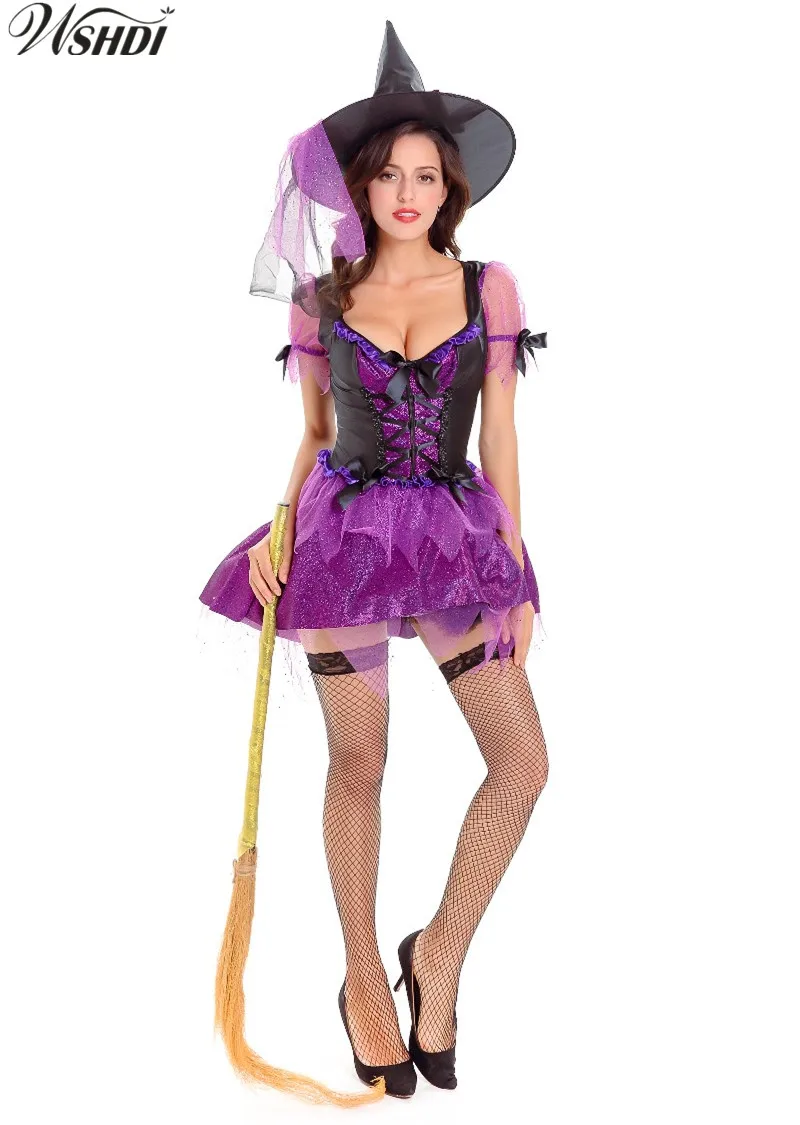 Deluxe Purple Sexy Adult Witch Costume Women Halloween Carnival Cosplay
