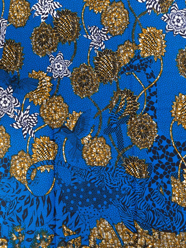 African-Fabric-By-The-Yard-Real-Wax-Blue-Yellow-Plant-Flower-Design-6 ...