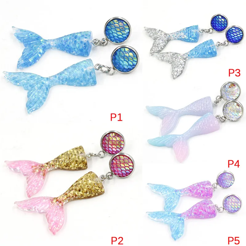 Kawaii Holographic Mermaid Drop Earrings Shinny Mermaid Tail Scales ...