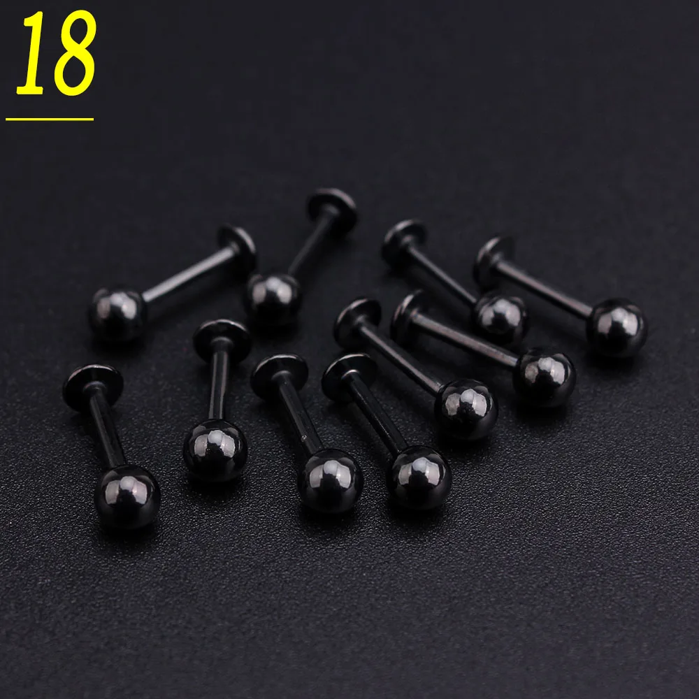 10pcs/set Black Stainless Steel Lip Bar Barbell Ball Fashion Body ...