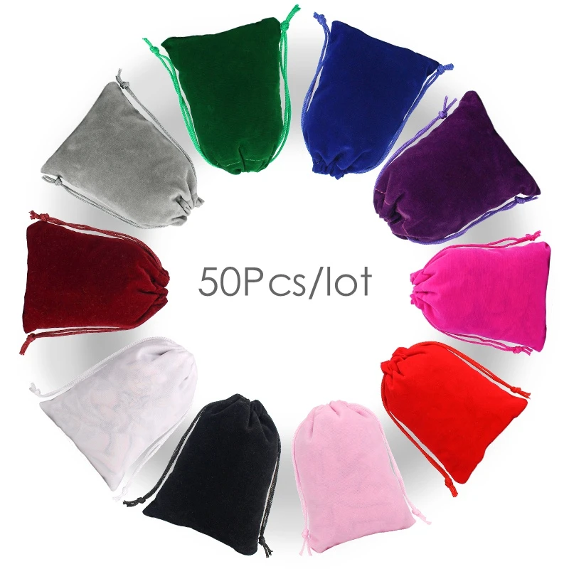 50pcs/lot Drawstring Velvet Sachet 5x7/7x9/9x12/10x15cm Pouches Small ...