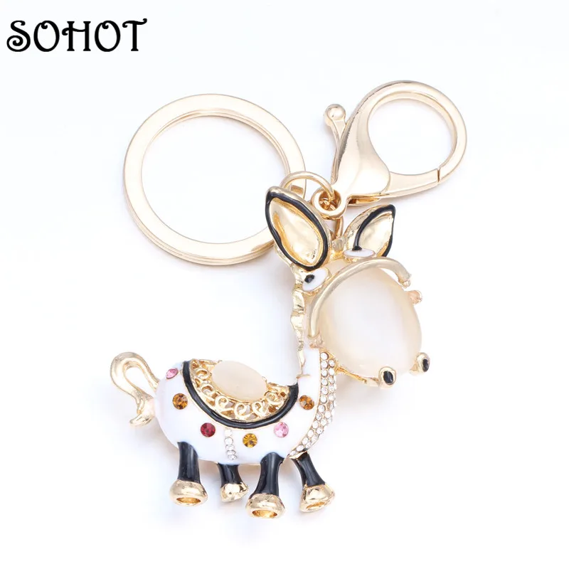 SOHOT Trendy Enamel Little donkey Key Chains Opal Stones Rhinestone ...