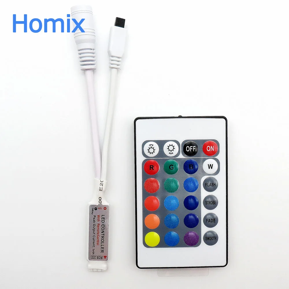 DC12V Mini 24 Keys IR Remote RGB Controller For LED Strip 5050 3528 LED ...