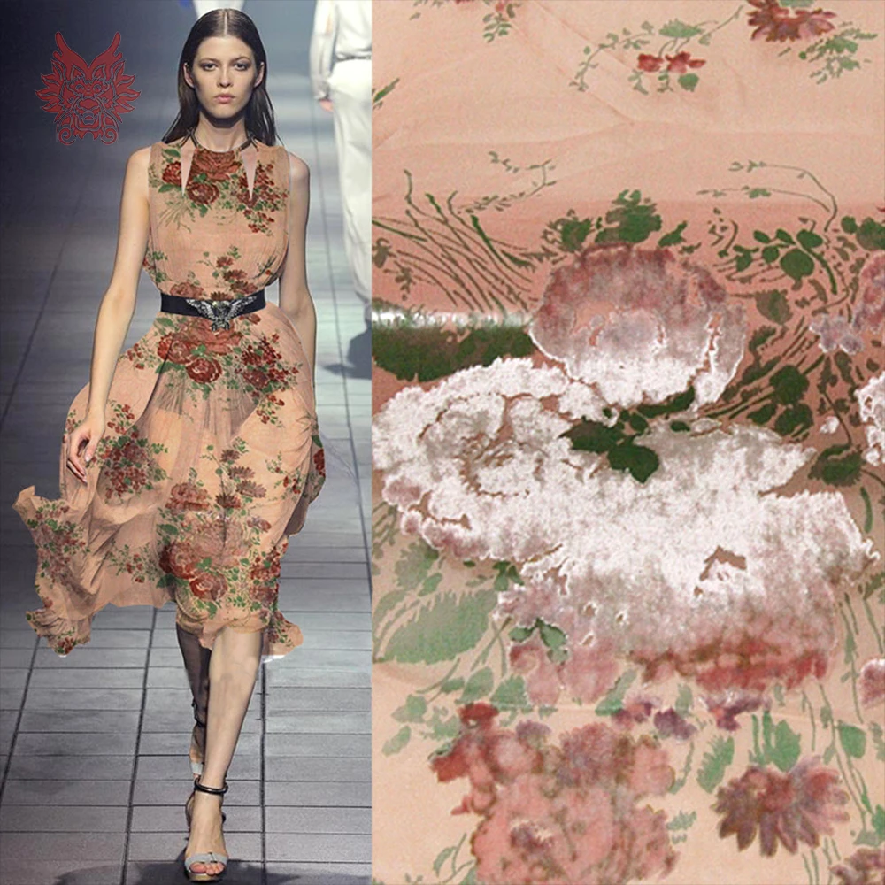 American style elegant floral burnout fabric floral print flocking ...