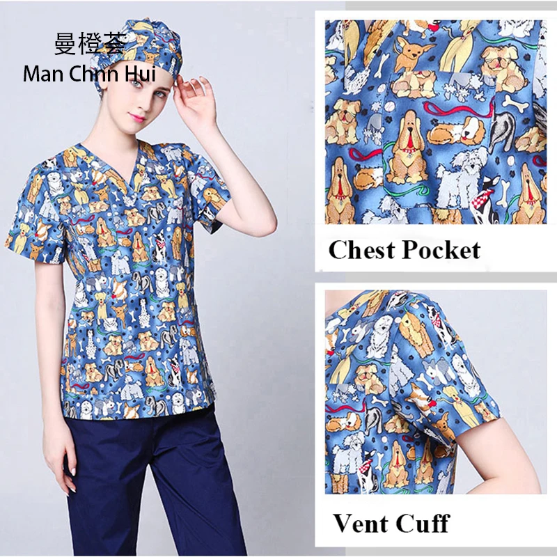 Veterinary Workwear Puppy Pattern Printing Surgical Gown Medical ...