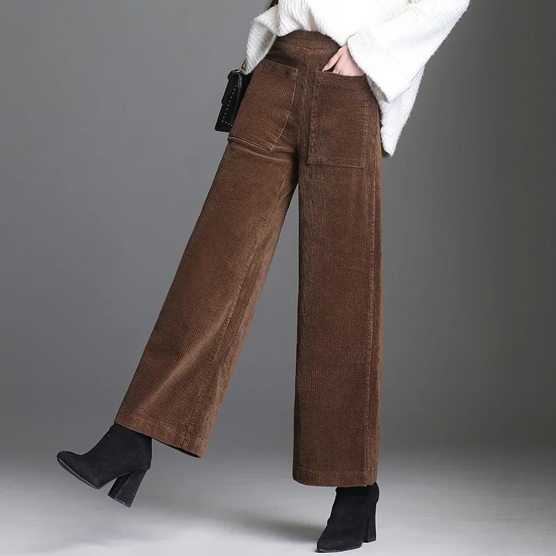 Corduroy Wide Leg Pants Female Autumn Winter Korean Version Loose