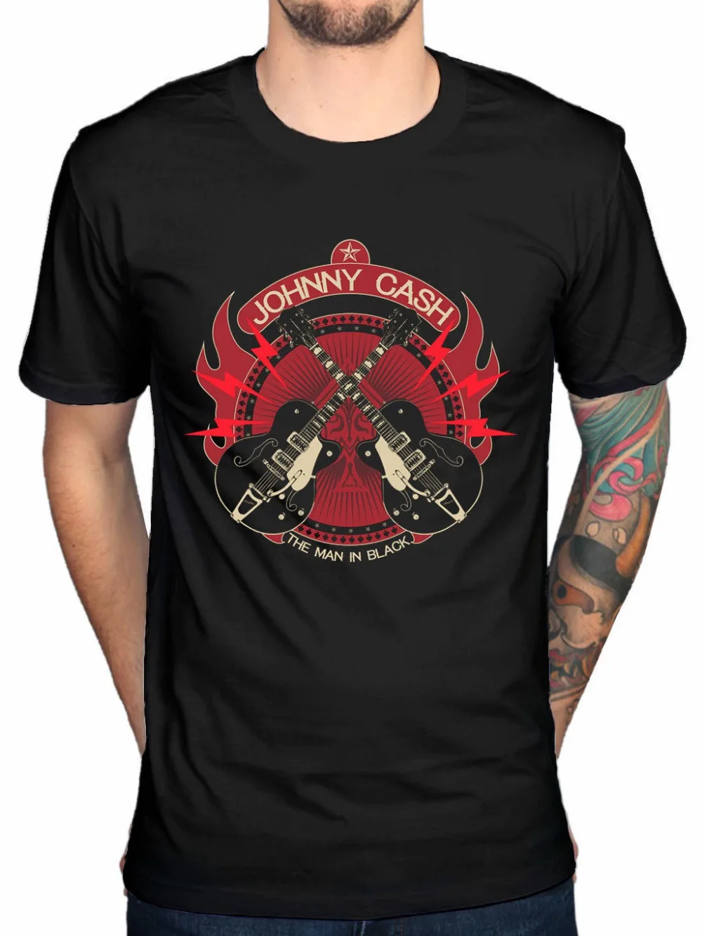 Funny Tees Short Sleeve Johnny Cash Cross Guitars Regular Crew Neck Tee ...