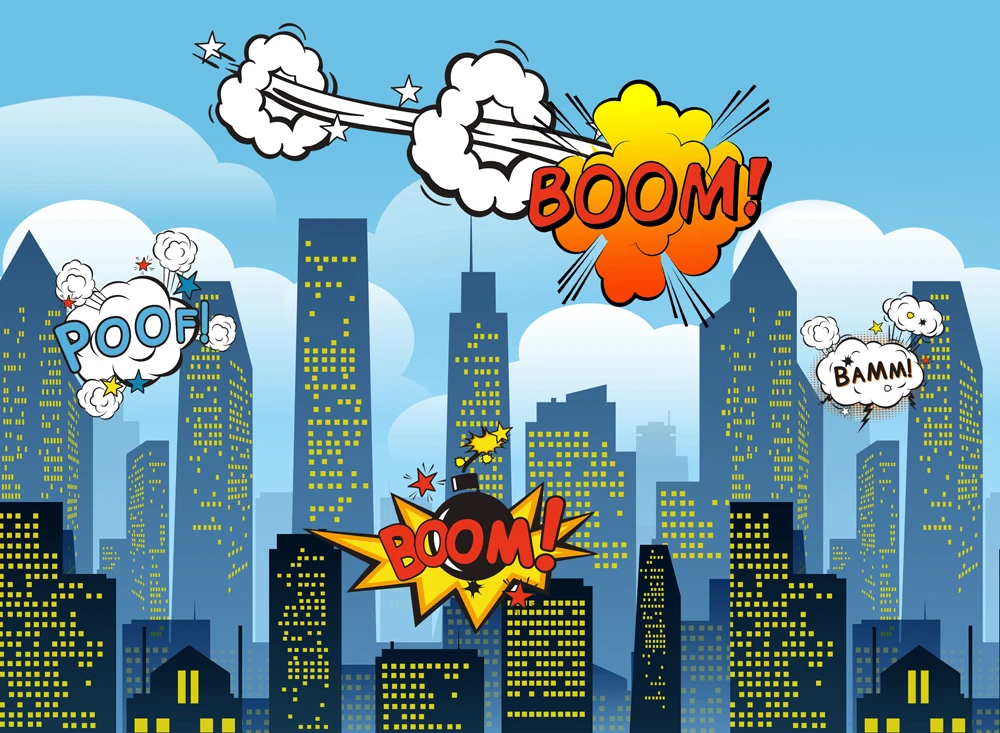 BOOM Pow Grash Bamm POOF Building Birthday Photography Backdrops Photo ...