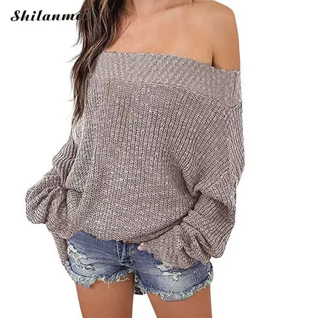 Autumn Winter Knitted Sweater Women Sexy Off Shoulder Long Sleeve