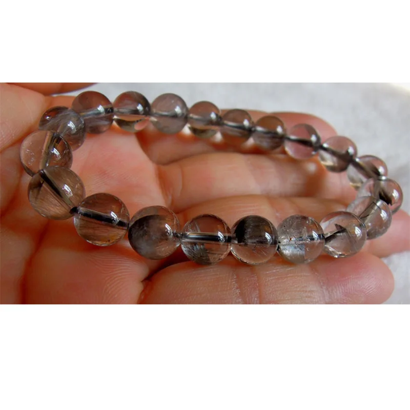 Natural Silver Brookite Rutilated Quartz Stretch Bracelet Round Beads ...