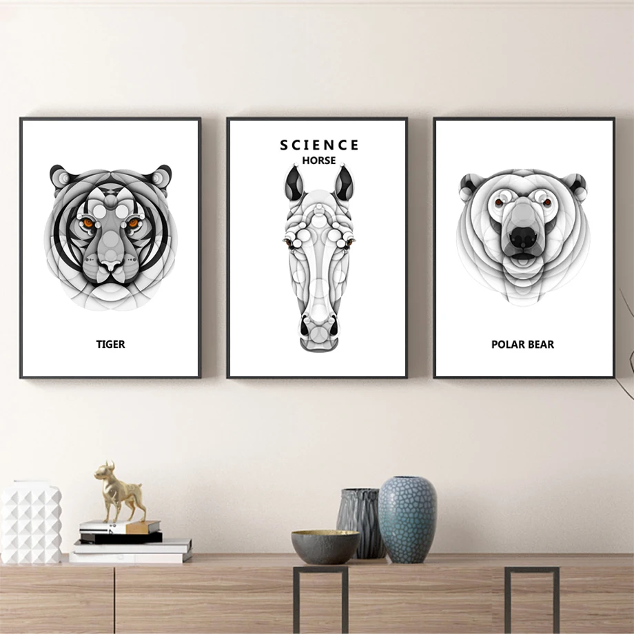 Geometrische Cartoon Tiger Pferd Polar Bär Nordic Poster Und Drucke Wand Kunst Leinwand Malerei ...