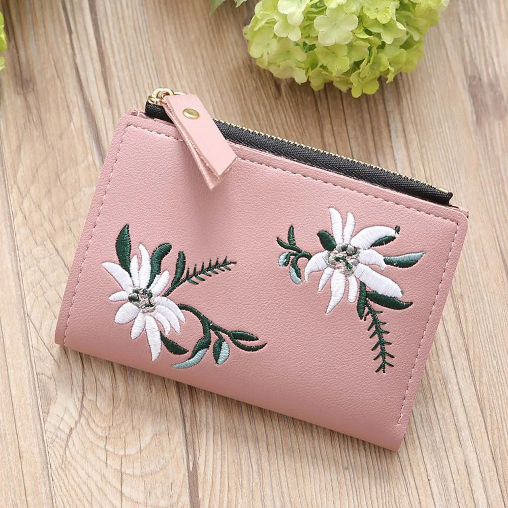 xiniu Casual Women Embroidery Zipper Short Wallet Coin Purse Card ...