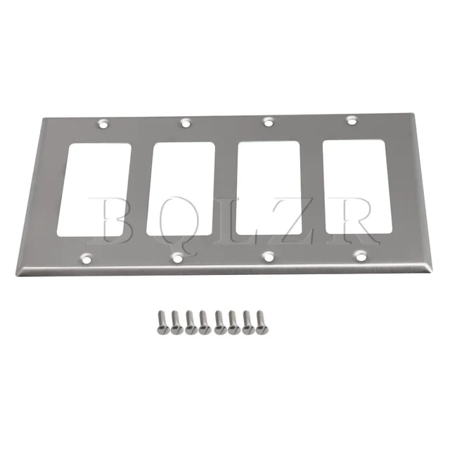 BQLZR Stainless Steel Silver 4 Gang Switch Wall Plate Socket Outlet ...
