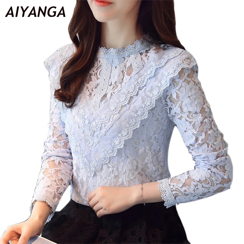 Quality Lace Tops Women Sweet Elegant 2018 Spring Lace Womens Long ...