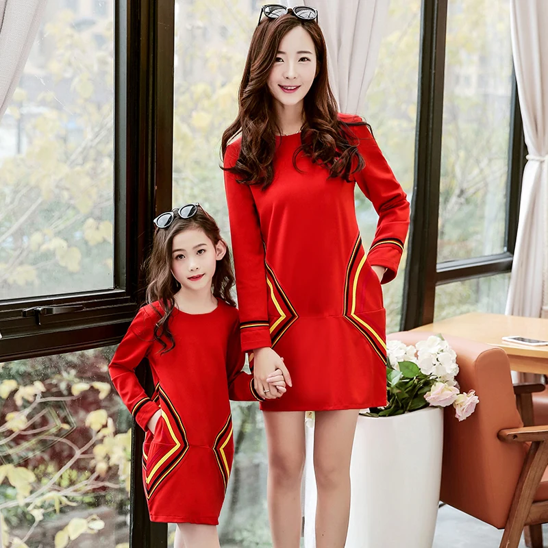 2017 Girls Long Sleeve Dress Matching Mother Daughter Dresses For ...