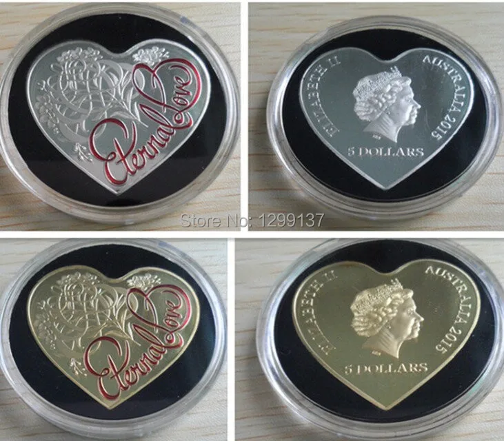 Mix2pcs/lot The Australian Eternal Love Heart Shaped Coin Elizabeth 24k ...