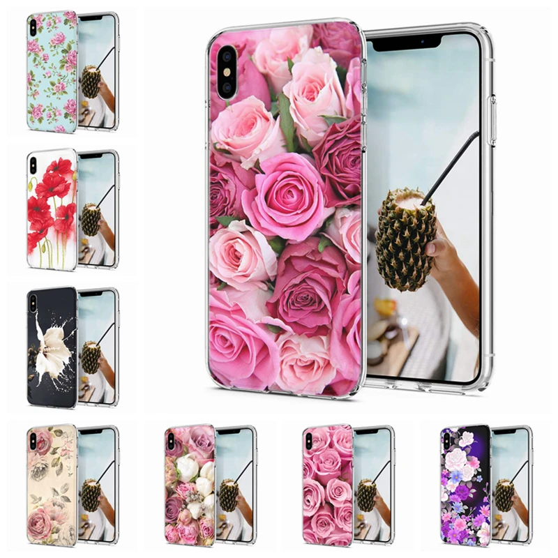 Soft Phone Case For iPhone X XS XR Case Covers 10 TPU Colorful Flora Flower Face Pattern Case ...
