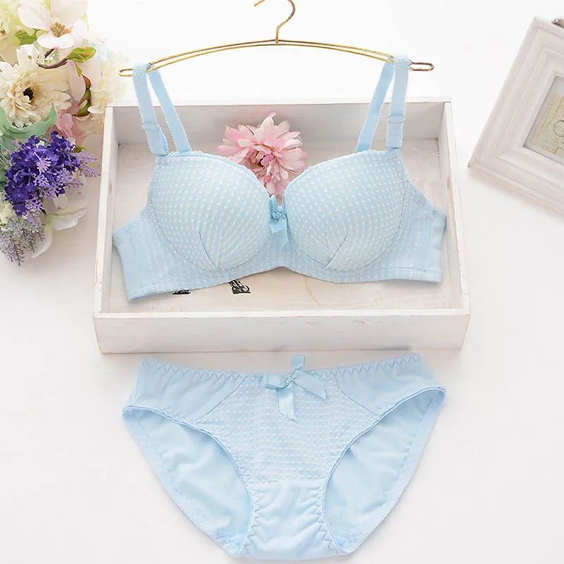 New Cotton Adjustment Type Gather Bra Set Sexy Cute Pastoral Small