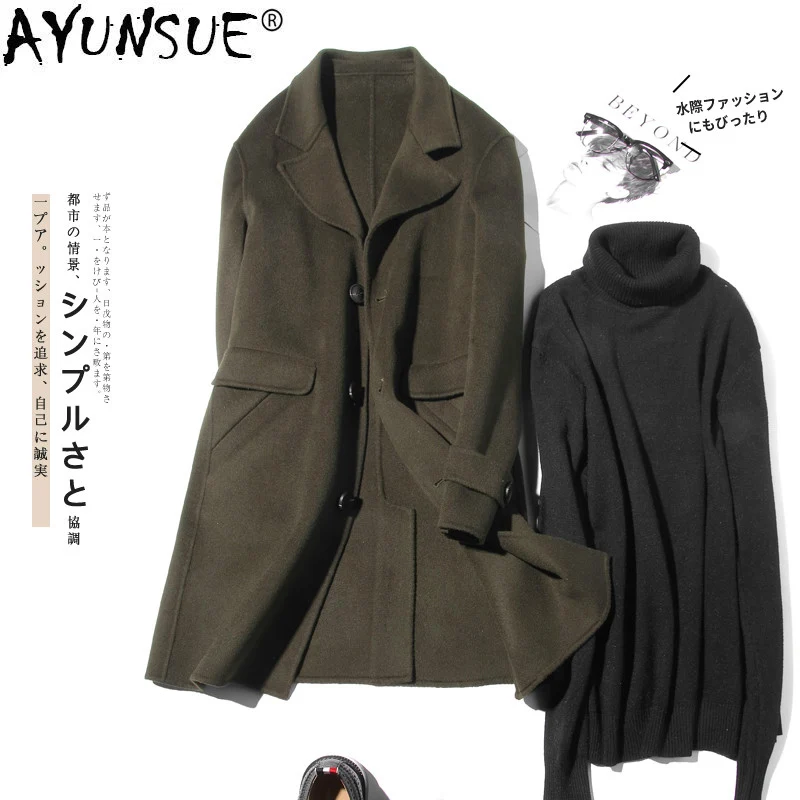 Ayunsue 100% Wool Coat Men Autumn Double-sided Long Jacket Men Korean ...