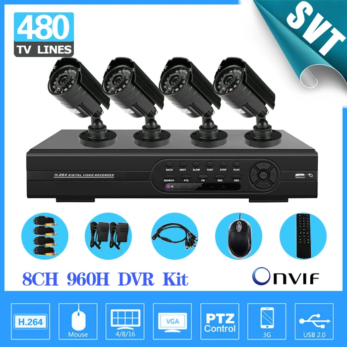 8ch Hybrid dvr 8channel 960h Recording DVR with 480tvl camera system ...