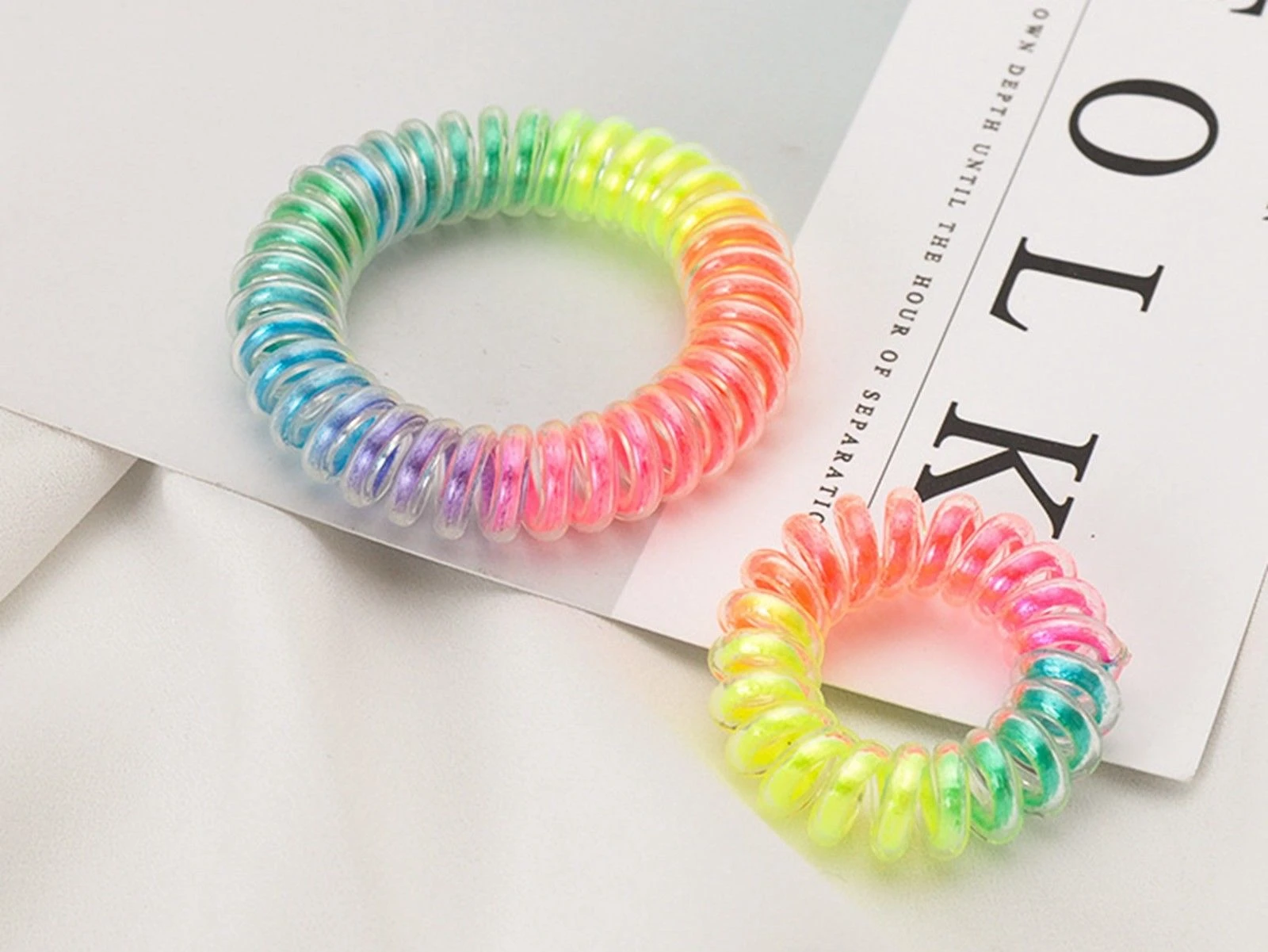 10 Rainbow Spiral Coil Jelly Elastic Hair Scrunchies Telephone Cord ...