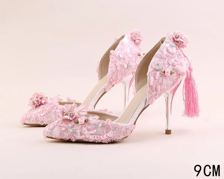 2017 Super Hot Pink Lace Women Elegant Pumps Gorgeous Flowers Ladies ...