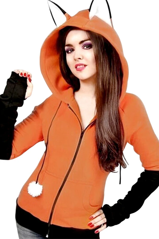 Sudadera con capucha de orejas de zorro para mujer, chaqueta de ...
