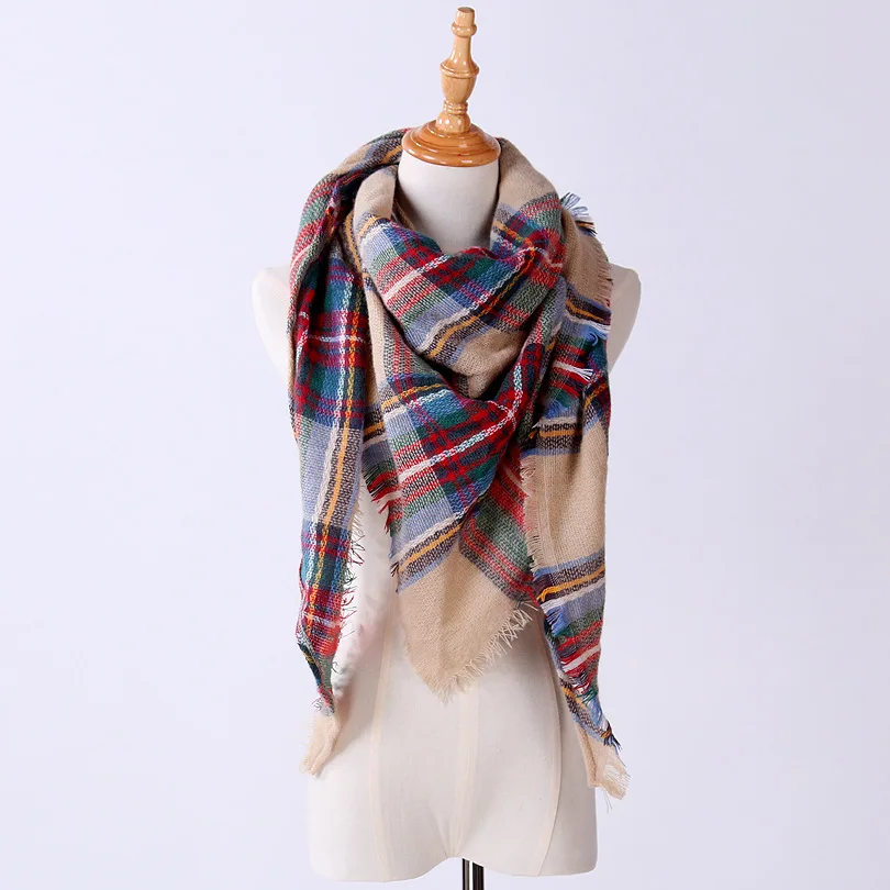 Fashion wool warm autumn winter scarf women desigual triangle plaid ...