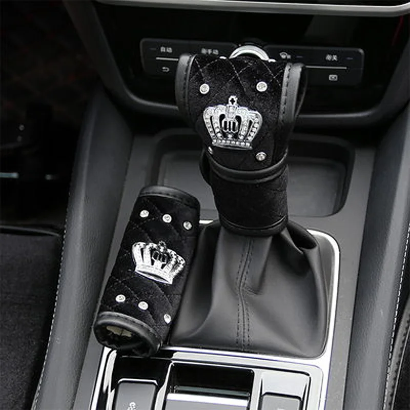 Winter Soft Plush Car Gear Cover Crystal Crown Auto Hand Brake Cover ...
