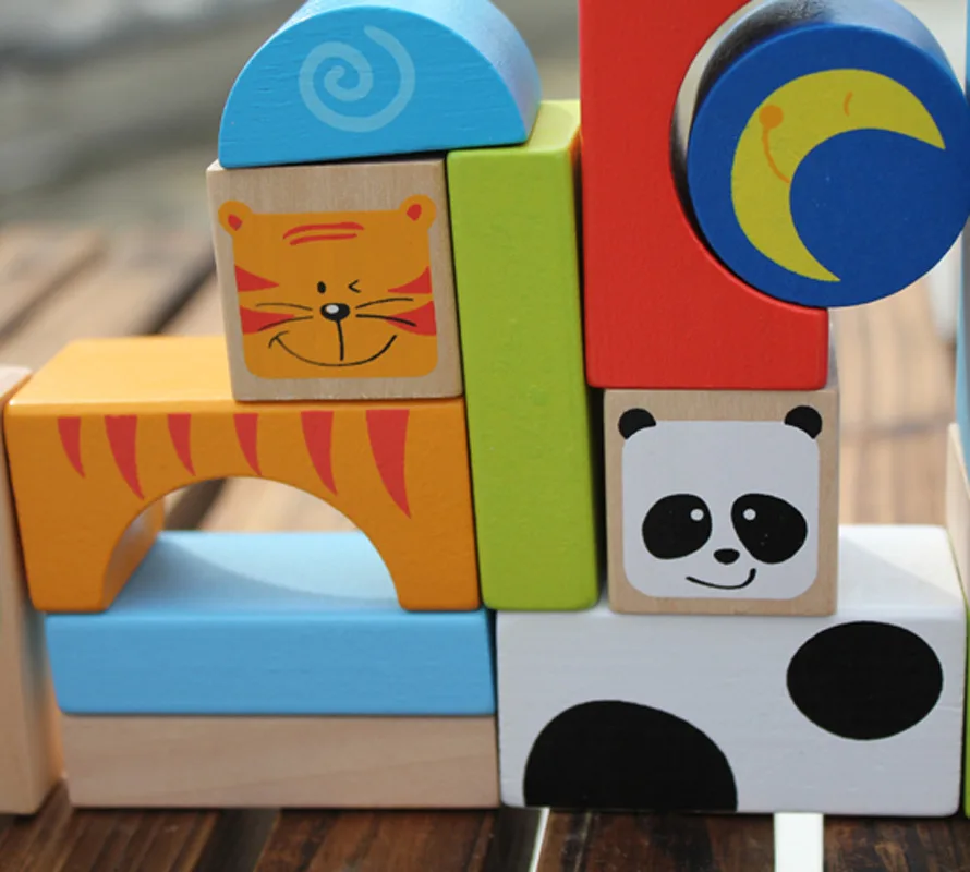 32 pcs children Brand wooden geometric assembling blocks/ Kids cartoon ...