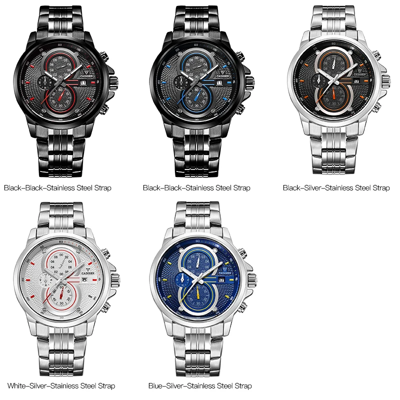 Chronograph Quartz stop Watch men full steel Military Fashion Sports ...