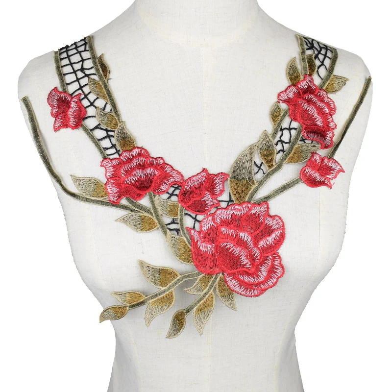 New Lace Neckline Collars Flower Embroidery Applique Sew on Patches ...