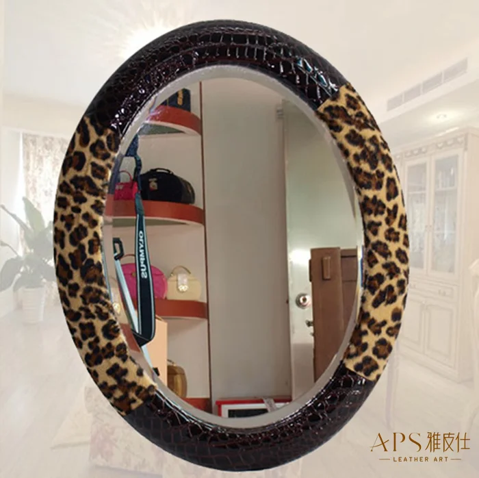 Leopard print leather dressing mirror makeup mirror princess wall ...