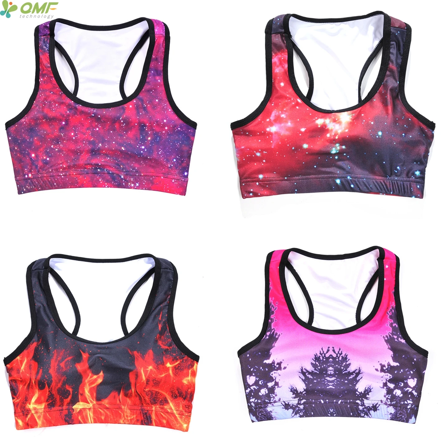 Psychedelic Starry Sky Fitness Running Crop Tank Top Red Space Galaxy Sports Yoga Bra Sexy ...