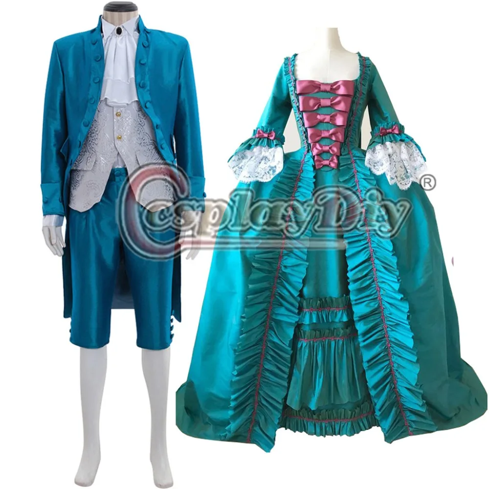 Cosplaydiy das mulheres dos homens azul rococó marie antoinette vestido ...