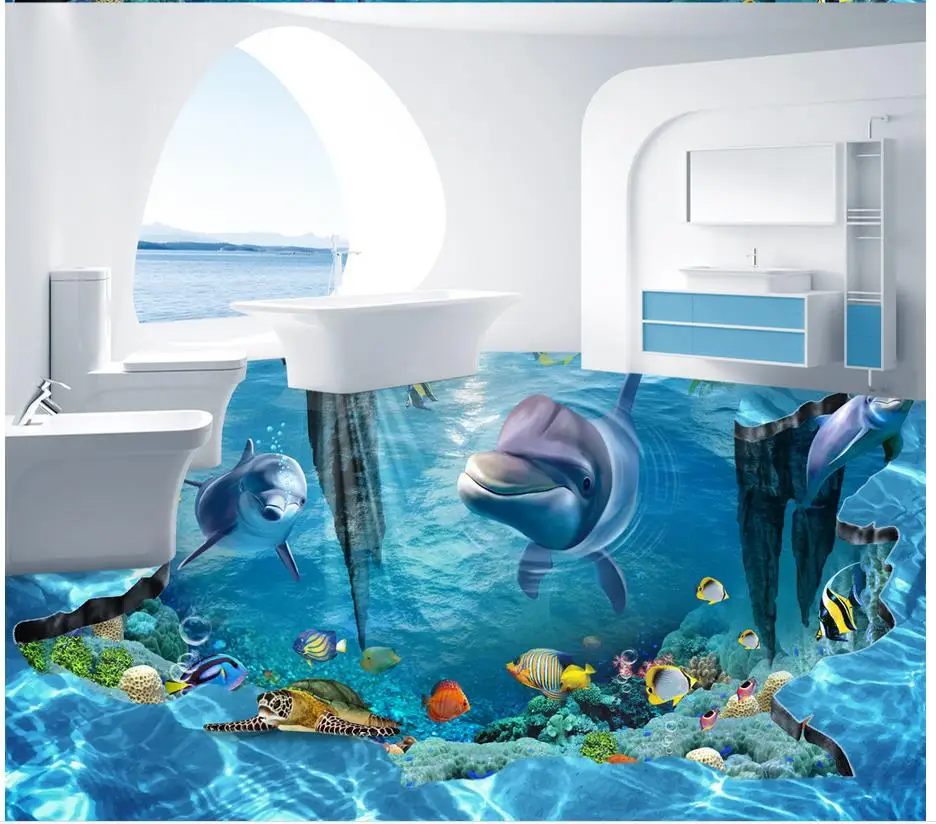 PVC waterproof floor Fantasy 3D stereoscopic underwater world oceans ...