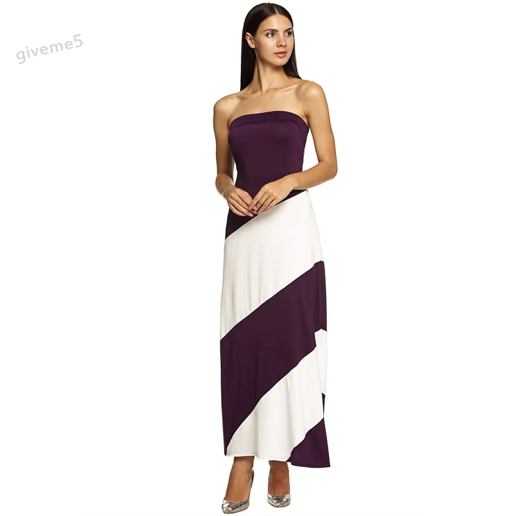 Summer Women Striped Sexy Strapless Off Shoulder Sleeveless Maxi Long ...